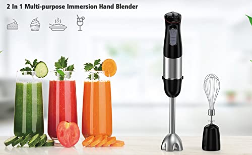 Hand Blender for Kitchen, 500W Immersion Blender 2-in-1 with 6 Speeds and Turbo Setting, Handheld Mixer with Stainless Steel Blades for Smoothie, Baby Food, Sauces, Puree, Soup, BPA Free, Black