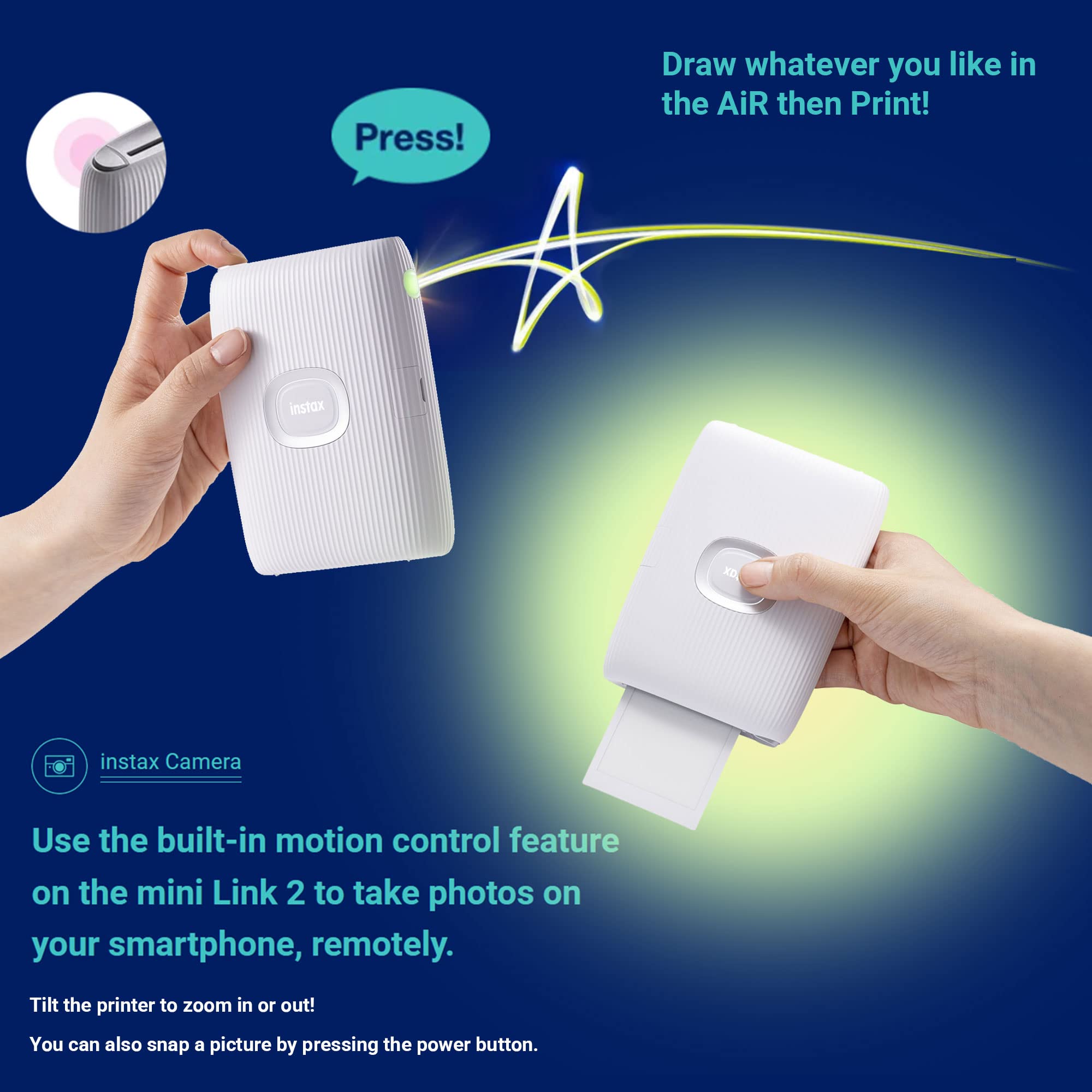 Fujifilm Instax Mini Link 2 Smartphone Printer Clay White, Fuji Instax Mini Film 40 Sheets, Protective Case, Instant Printer Bundle