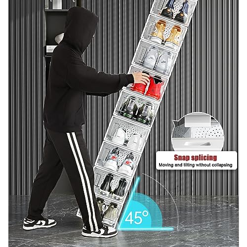SYGSZF Clear Plastic Shoe Storage Boxes, Foldable Shoe Cabinet,Space Saving Acrylic Shoe Organizer with Magnetic Door,Stackable Large Shoe Stand,Multifunctional Sneaker Storage Show Boxes