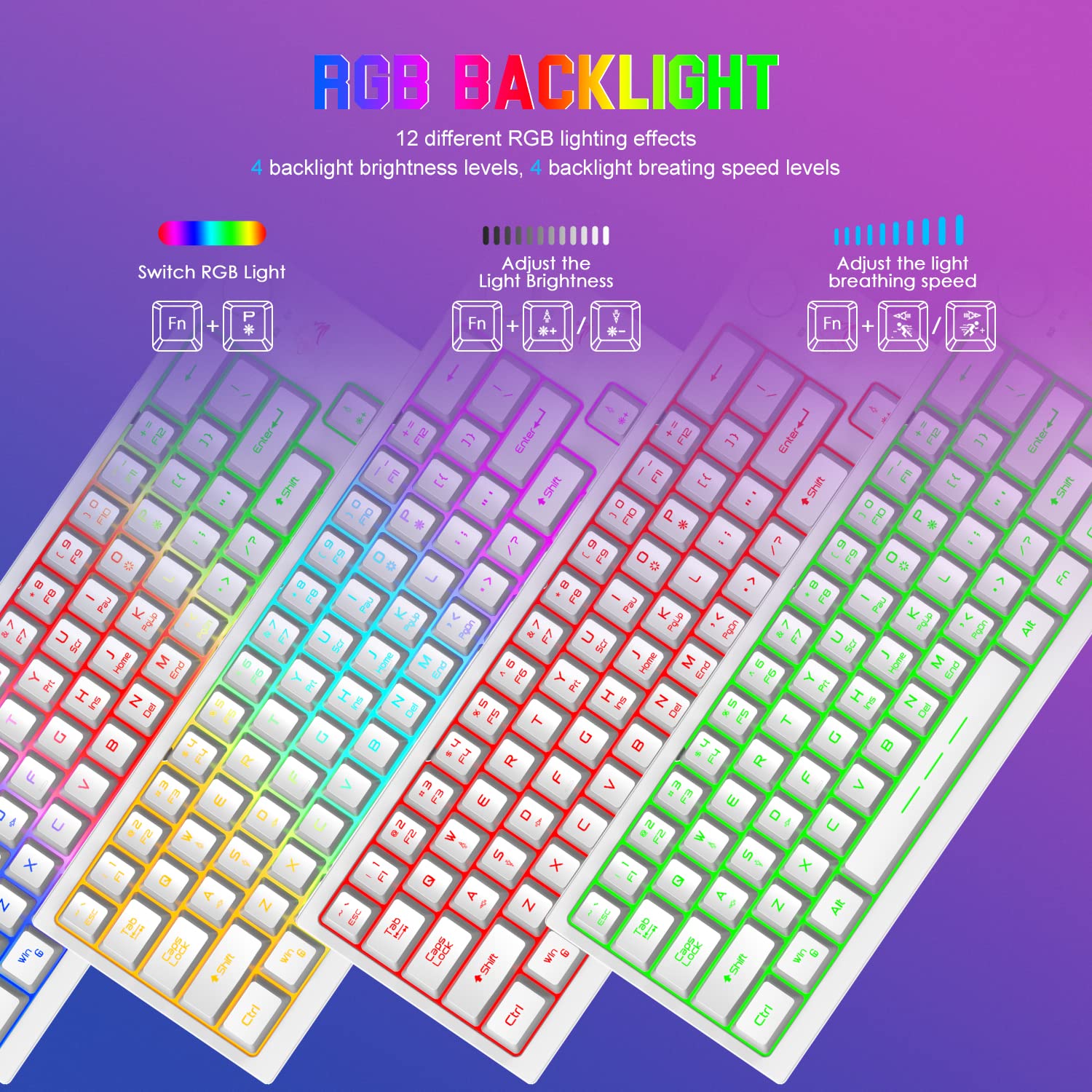FELICON Small Double Color Keyboard and Mouse Combo, Rechargeable RGB Backlit 64 Key TKL Mechanical Keyboard and Crack Backlight Mouse, Mouse Pad for PC, MAC, Gamer