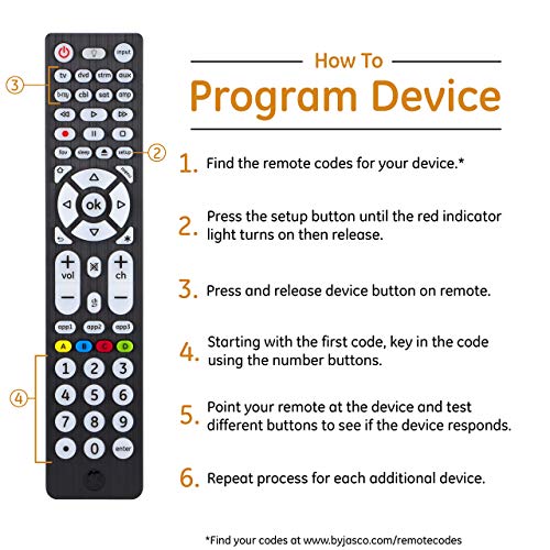 GE Backlit Buttons Universal Remote Control, Samsung TV Remote Control Replacement, Samsung Remote Control for Smart TV, Roku Remote Replacement, Vizio, LG TV, Sony, Apple TV, 8-Device, Black, 37123