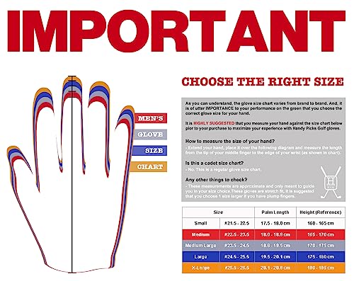 Handy Picks Men’s Golf Gloves, Premium Japanese Synthetic Leather, Stretch Fit, Enhanced Durability n Breathability (Black n Red, Medium Large)
