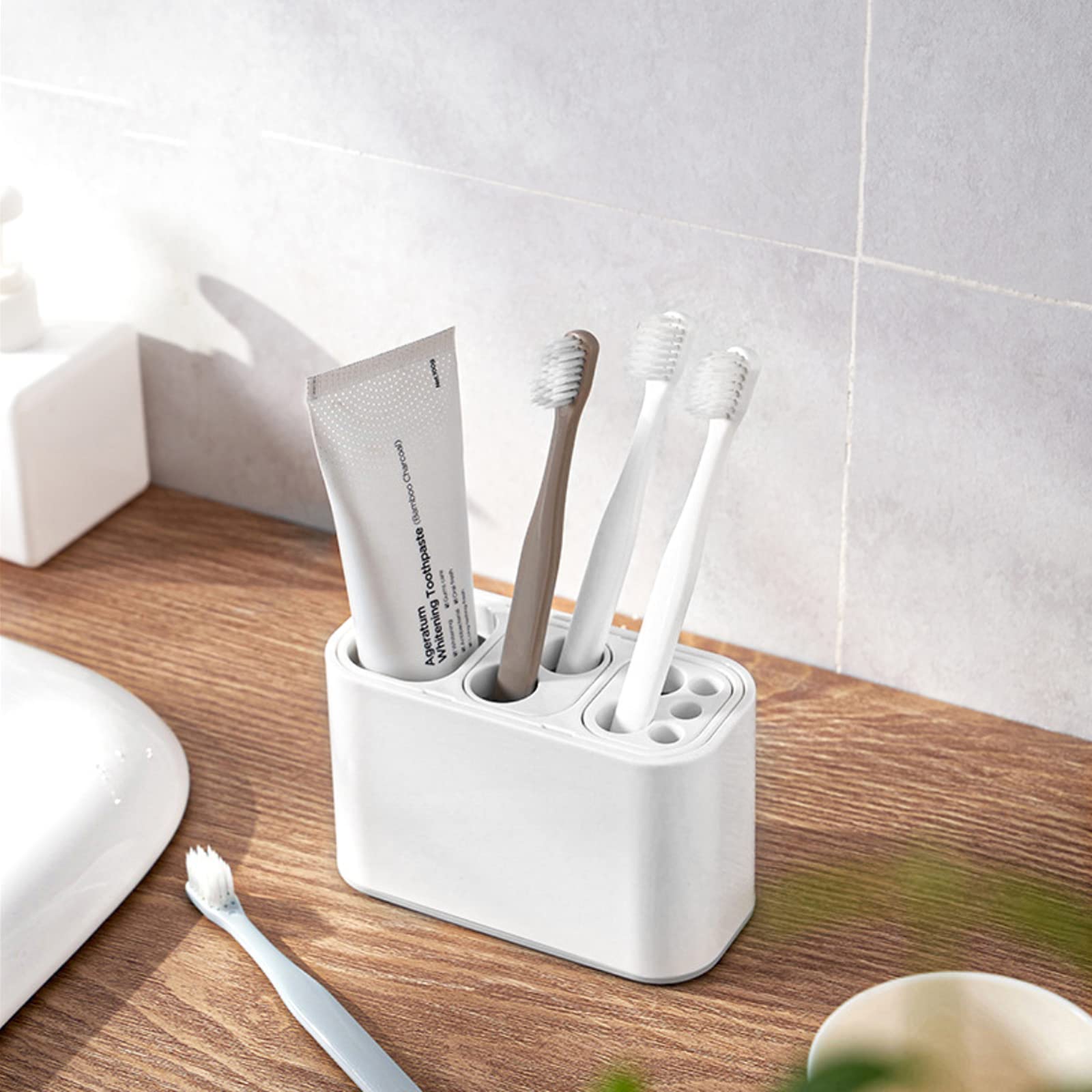 LUEXBOX Simple Travel Toothbrush Holder with Anti-Slip Bottom, Detachable Toothpaste Stand for Countertop, Multifunctional Caddy for Toothpaste, Comb, Razor
