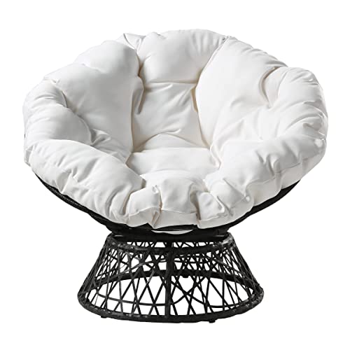 OSP Home Furnishings Wicker Papasan Chair with 360-Degree Swivel, 40†W x 36†D x 35.25†H, Grey Frame with White Cushion