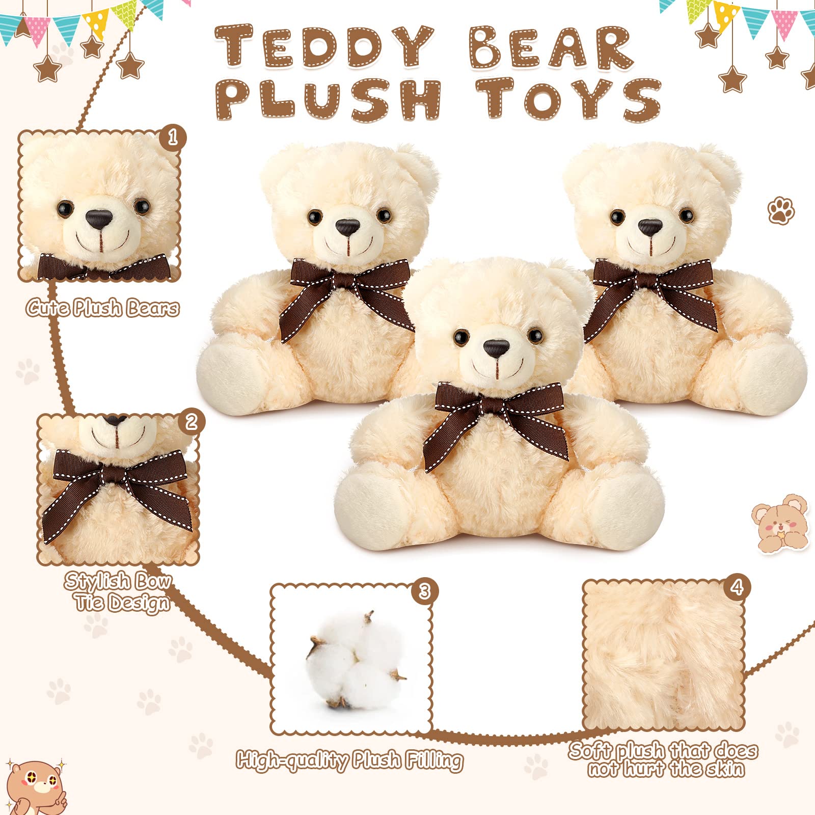 HyDren 9 Pcs Bear Stuffed Animals Bulk 8" Plush Bears Doll Soft Bear Toy with Ribbon Bow Wedding Birthday Easter Mother's Day Grad(Multicolor)