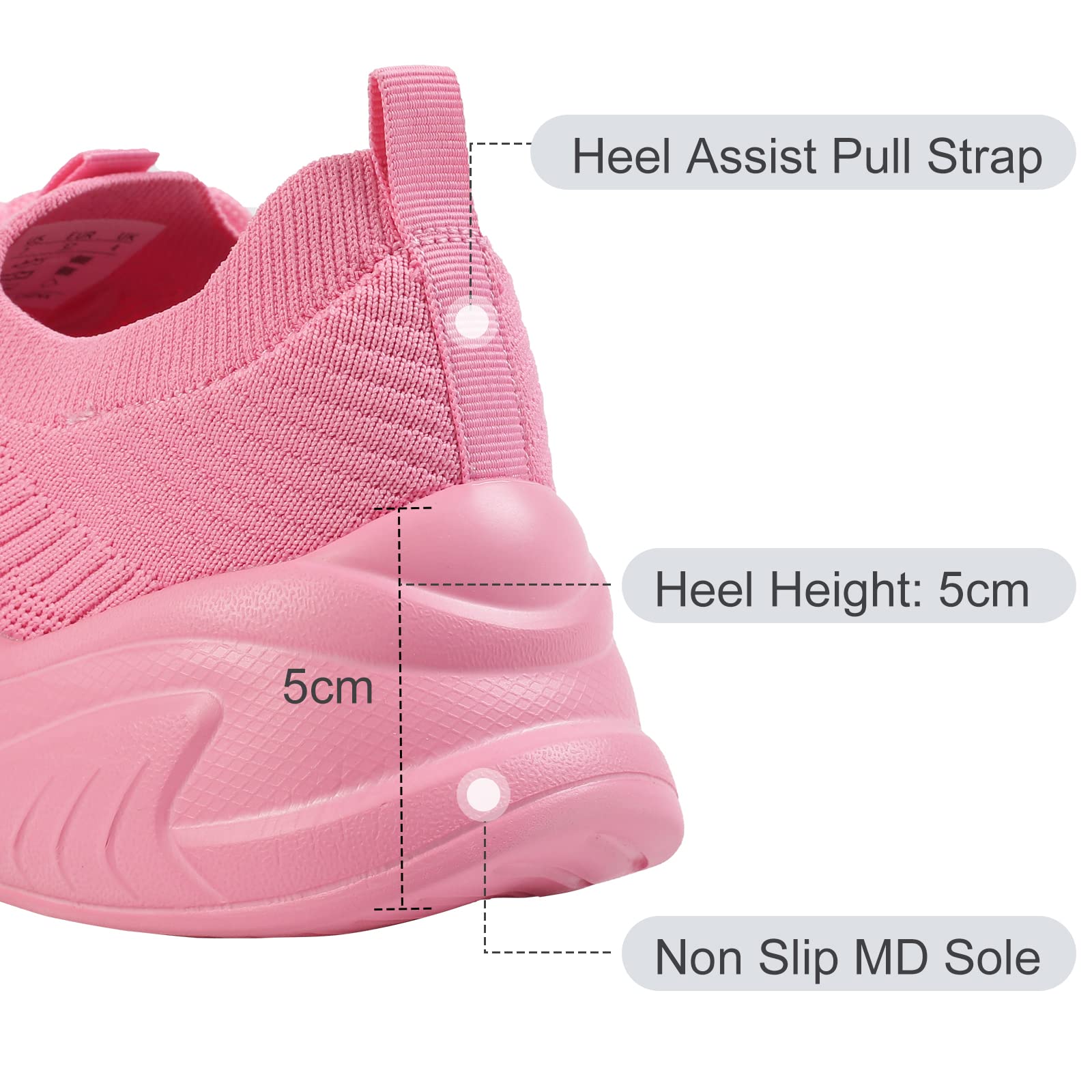 Hasina Womens Walking Shoes Slip On Mesh White and Hot Pink Sneakers Lightweight Breathable Comfortable Casual Running Shoes (Pink,8.5)