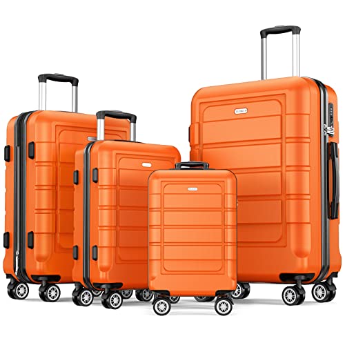 SHOWKOO Luggage Sets Expandable PC+ABS Durable Suitcase Sets Double Wheels TSA Lock 4 Piece Luggage Set Orange