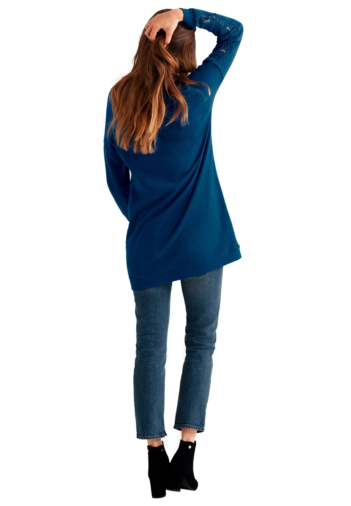 Ellos Women's Plus Size Lace Trim Sweatshirt Tunic - 14/16, Marine Blue