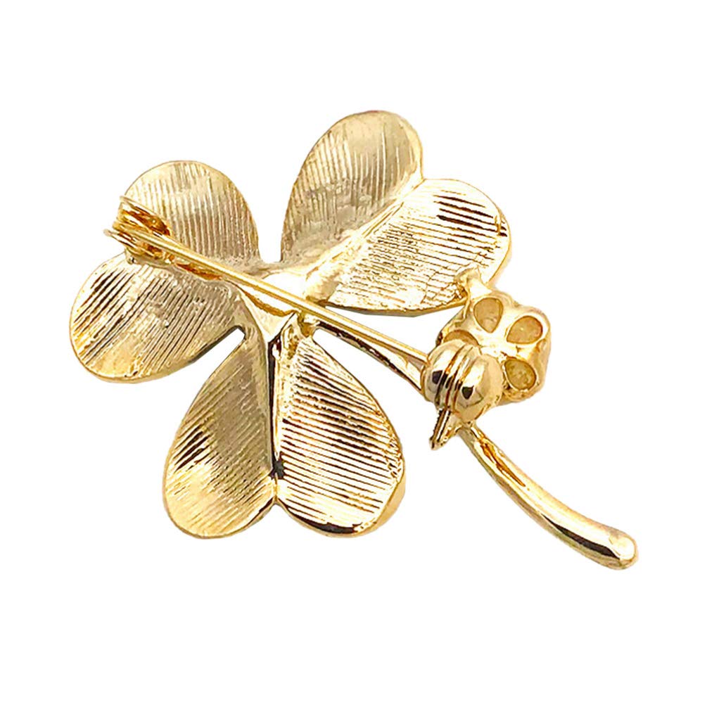 Generic Green Four Leaf Clover Pin St Patricks Day Shamrock Brooch Pin Pearl Enamel Brooch Breastpin Irish Jewelry for Party Accessory