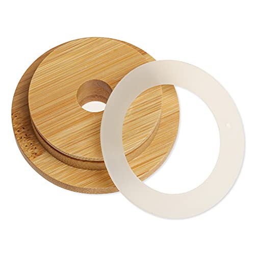 Guangdejin 8 PCS Bamboo Lids with Straw Hole Reusable Mason Jar Tops with Removable Silicone Rings, Seal Lids for Regular Mouth Mason Jars and Bottles, 2.7β