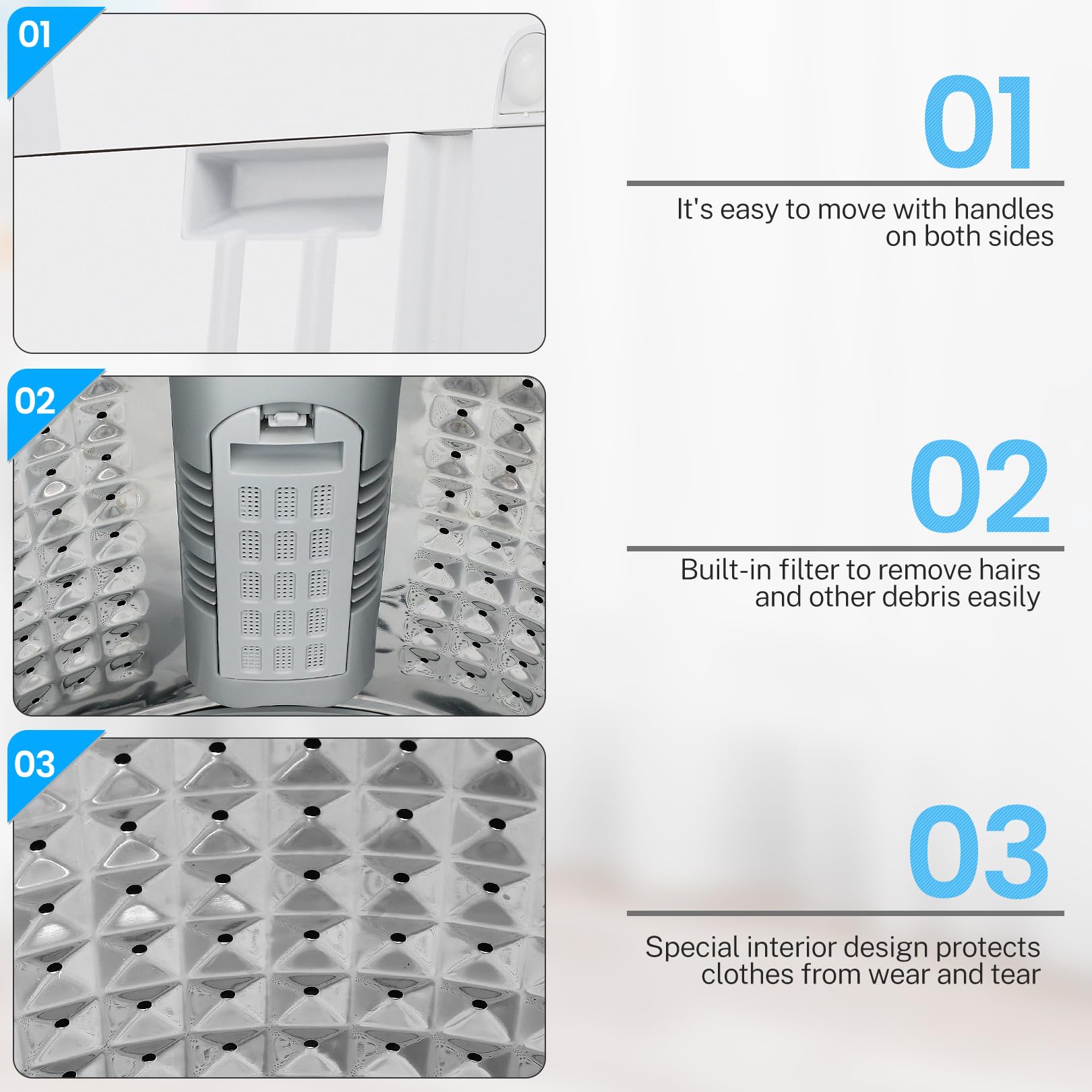 Nictemaw Portable Washing Machine 17.8 Lbs Full Automatic Portable Washer 2.4 Cu.ft Compact Laundry Washer with 10 Programs & 8 Water Levels, Glass Top Lid, Drain Pump, Ideal for Apartment, Home, RVs