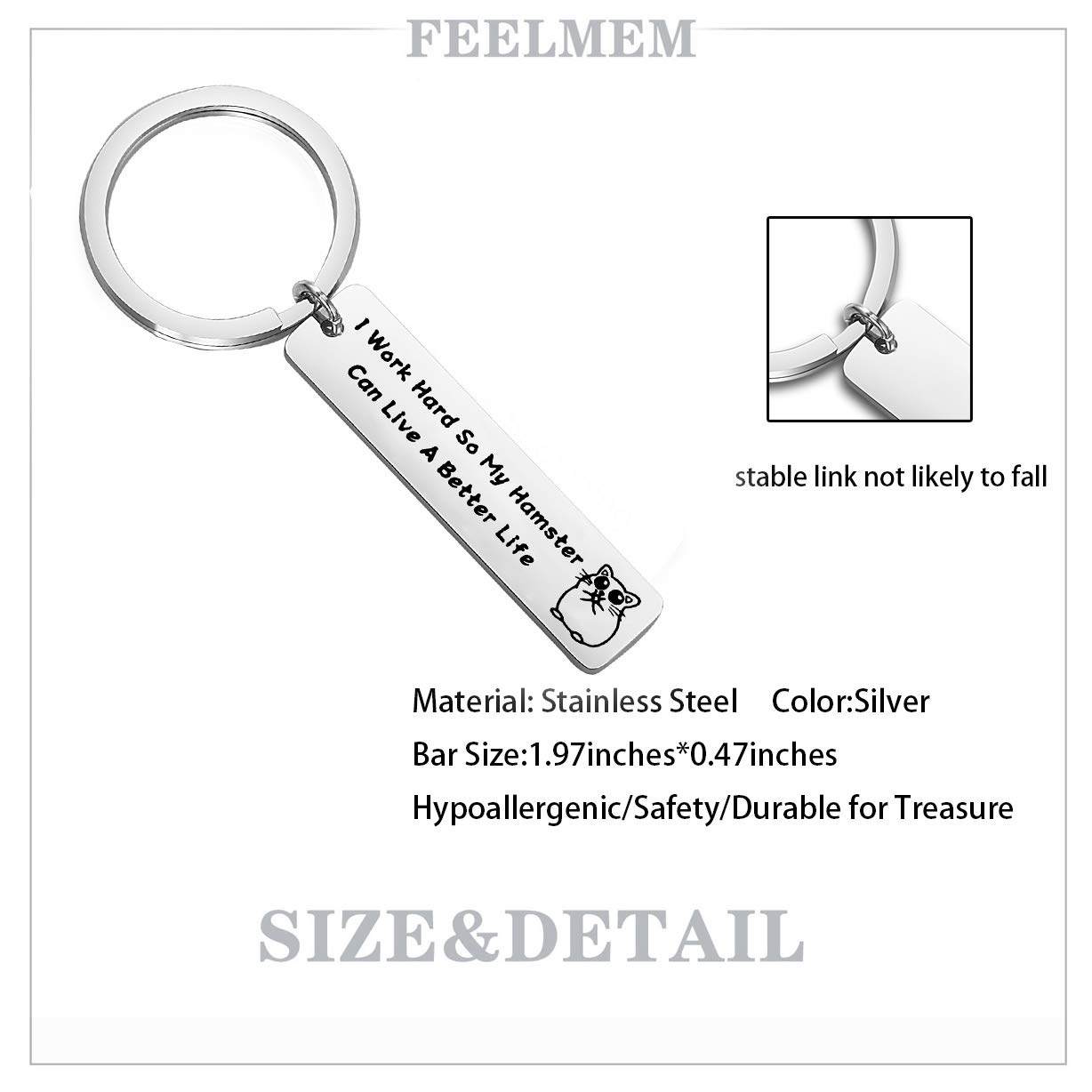 FEELMEM Pet Lover Gift I Work Hard So My Hamster Can Live A Better Life Keychain Animal Lover Jewelry Gift for Women (I work-ky)
