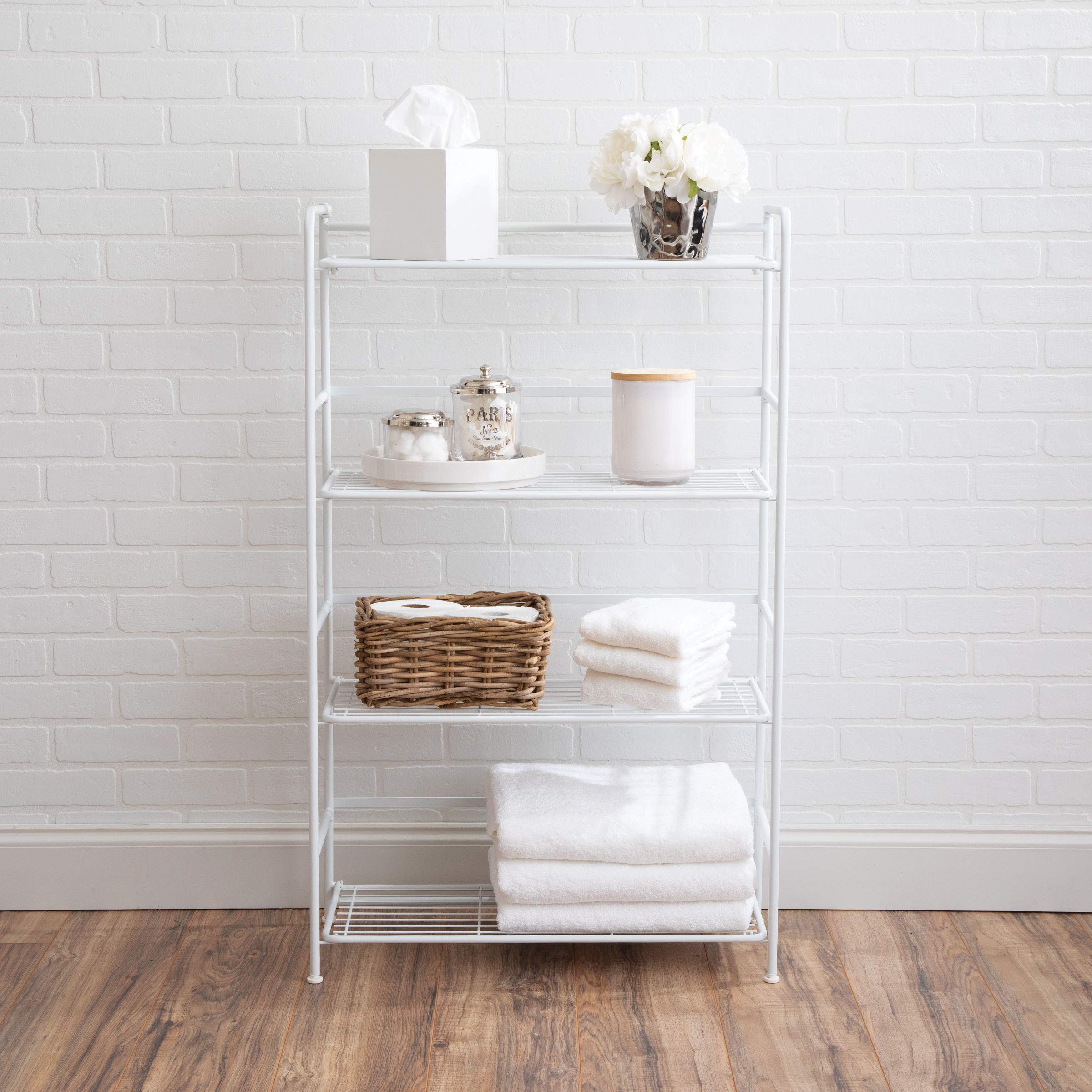 Flipshelf Folding Metal Bookcase-Small Space Solution-No Assembly-Home, Kitchen, Bathroom and Office White, 4 Shelves, Wide