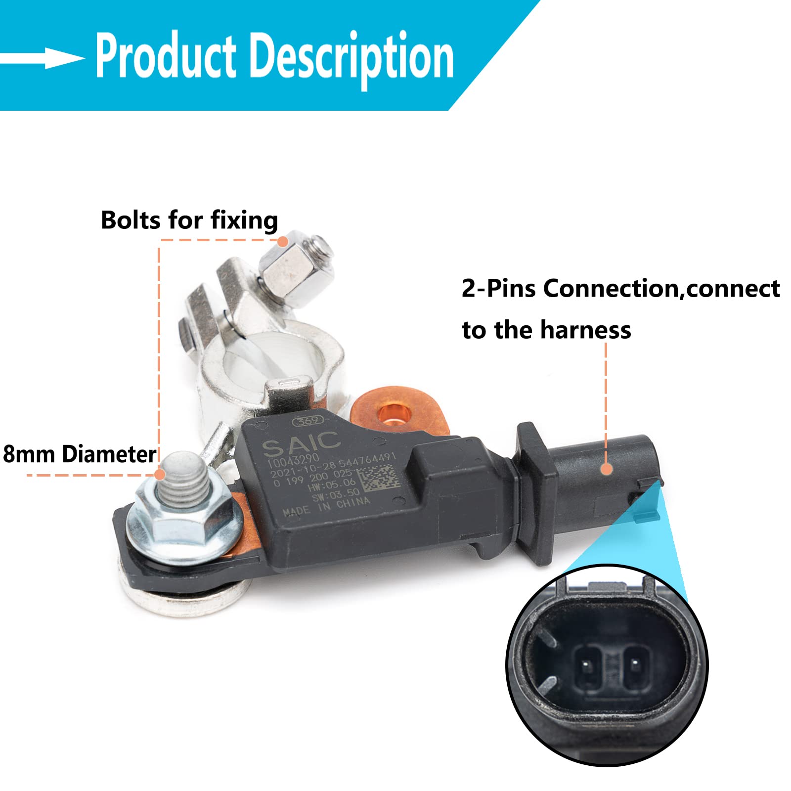 Gelunxin Battery Current Sensor Compatible with Honda Civic CR-V 2.4L 2012-2015 & Jeep Chrysler Dodge Fiat 500, Battery Voltage Temperature Sensor Replace# 38920-TR0-A02 4692269AI