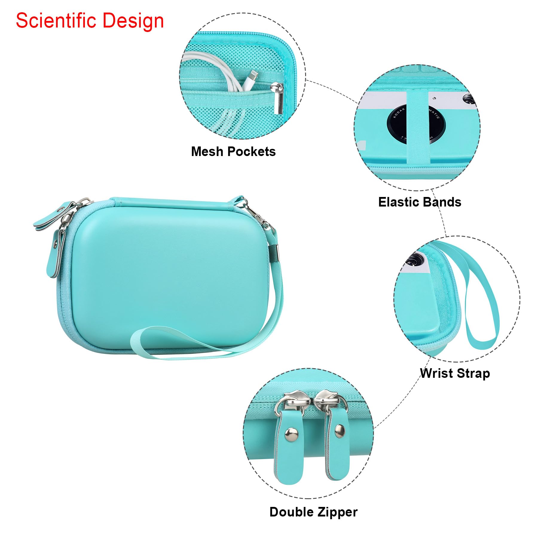 Elonbo Camera Carrying Case for KODAK Printomatic Digital Instant Print Camera, Portable Bluetooth Photo Printer Storage Holder Bag, Mesh Bag Fits Photo Paper,MicroSD Card,USB Cable, Green+Green