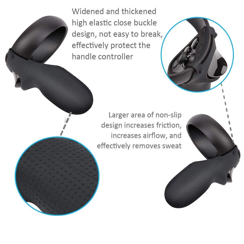 Esimen Touch Controller Grip Cover for Oculus Quest/Rift S Wrist Strap Anti-Throw Handle Protective Sleeve Suit (Black)