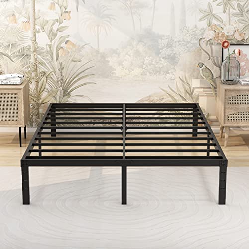 Mombinus 14 Inches Tall Queen Metal Platform Bed Frame/Heavy Duty Steel Slat Support/Noise Free/Easy Assembly/No Box Spring Needed Black