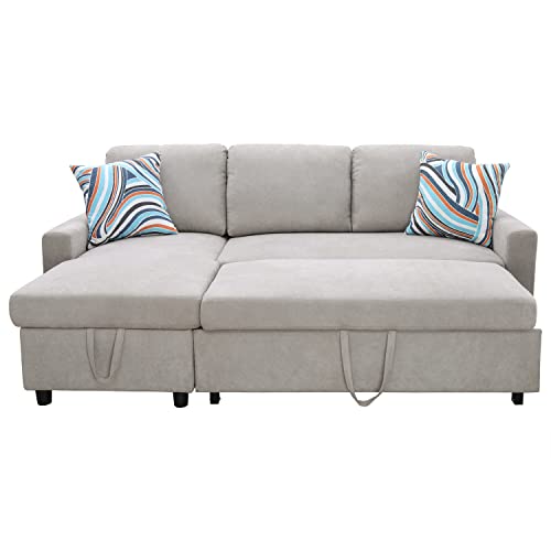 SIENWIEY Sectional Sofa Set, Sleeper Sofa Bed with Storage Chaise for Living Room Modern L-Shape Velvet Pull Out Couch for Small Space(Grey)