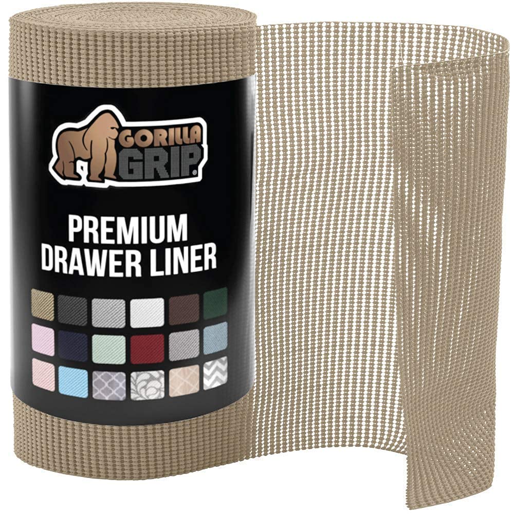 Gorilla Grip Drawer Liner and Flexible Cutting Board Set of 5, Drawer Liner Size 17.5x20 in Beige, 2 Item Bundle