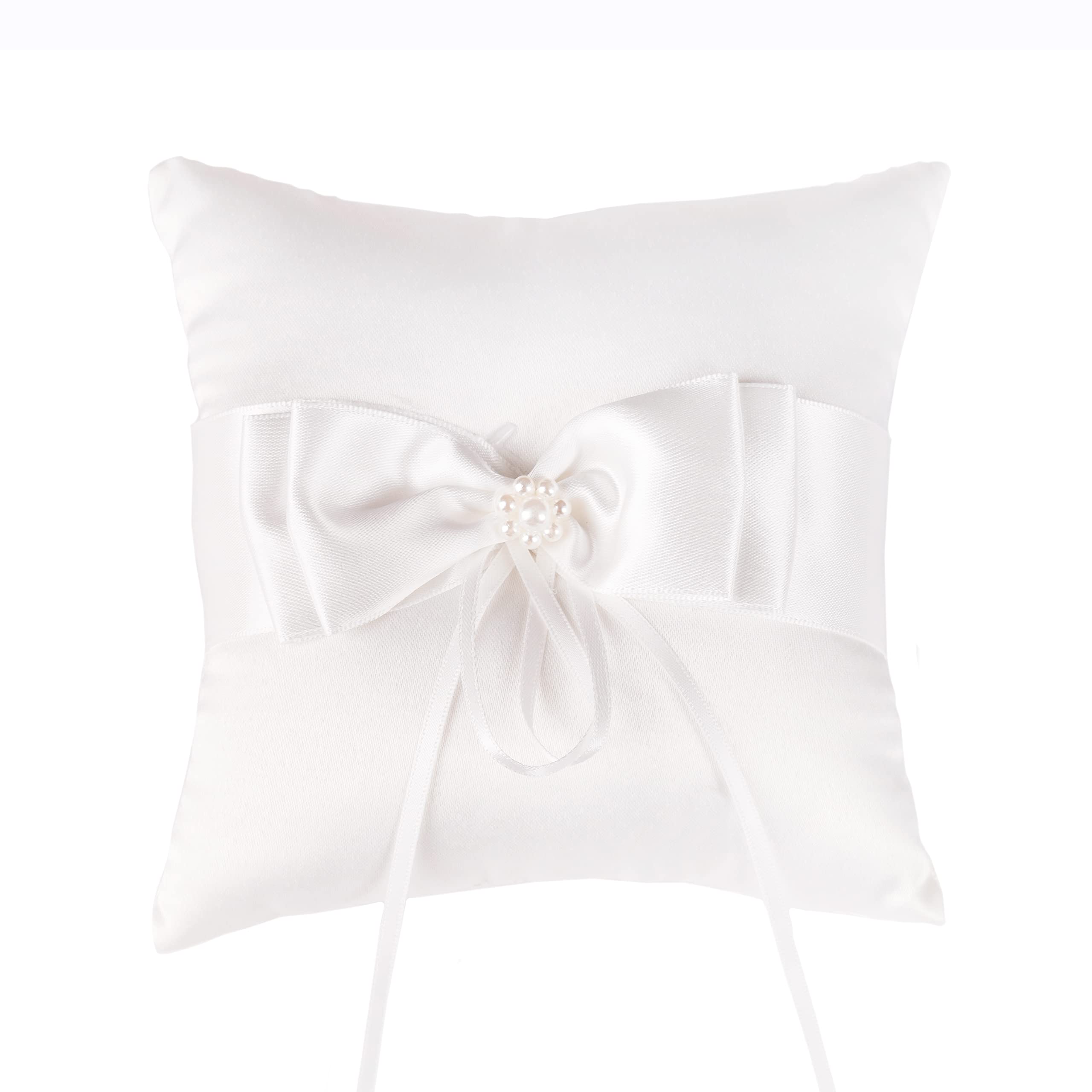 QIRMIZI Ring Pillow,Pearls Ring Cushion, Ring Bearer, Ring Holder for Beach Wedding, Wedding Ceremony, Proposal