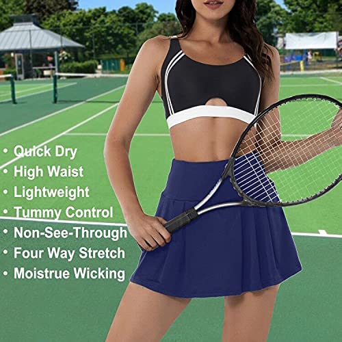Generic Women's Active Skort Athletic Stretchy Pleated Tennis Skirt for Running Golf Workout Navy Blue,Large