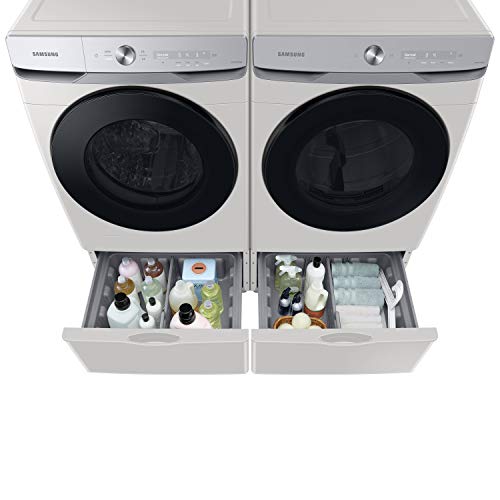 SAMSUNG 27-Inch Washer Dryer Pedestal Stand w/ Pull Out Laundry Storage Drawer, Stainless Steel, WE402NE/A3, Ivory