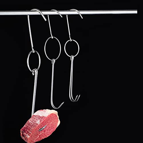 NUOMI 4 Pcs Stainless Steel Meat Hooks with Double Hook Poultry Roast Duck Bacon Hanging Hook Grill Hanger for Drying, Cooking, BBQ, L-13.2 β, Cooking Utensils, Namely, Grills