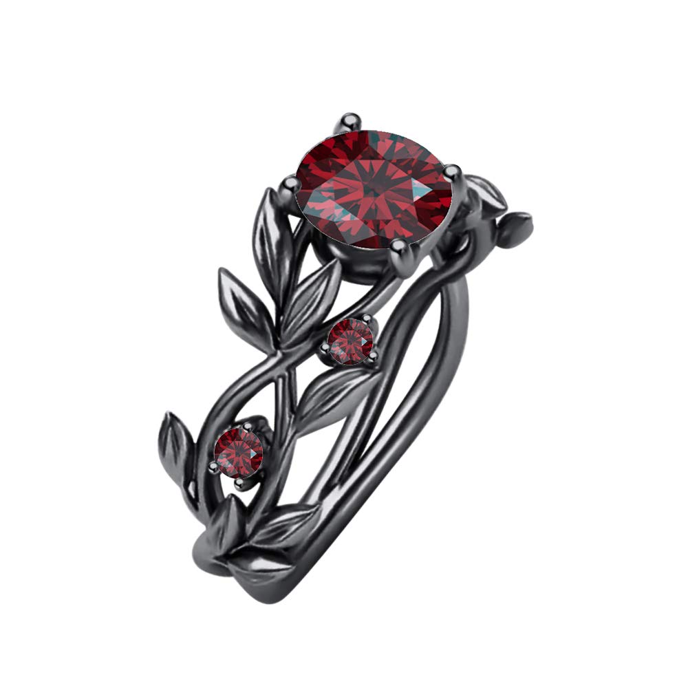 Gold & Diamonds Jewellery 2ctw Red Garnet Leaves Wedding Band Ring 14k Black Gold Over .925 Sterling Silver for Womens.