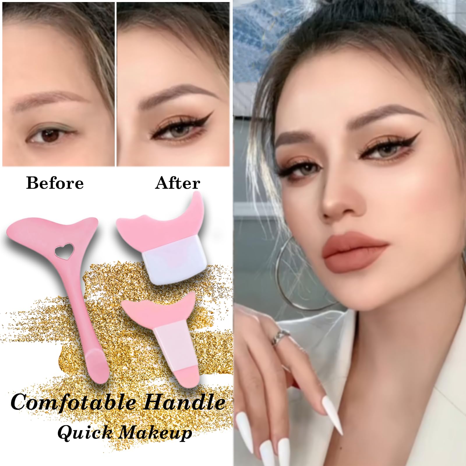Eyeliner Stencils Silicone Eyeliner Aid Mascara Shield Guard Eyeliner Eyelash Lipstick Eyeshadow Applicators Guide Tool, Reusable Eyeliner Tool for Eyes Wing,3Pcs Eye Makeup Tool