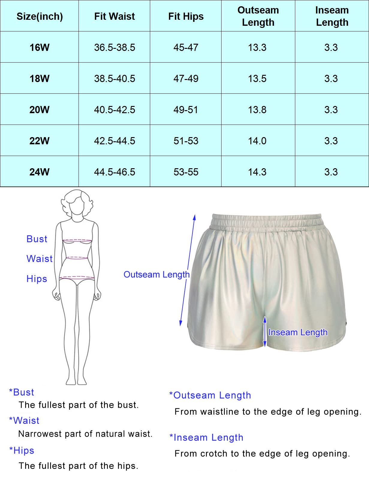 Hanna Nikole Women Plus Size Dance Elastic Waist Shiny Shorts with Pockets Rose Red 24Plus