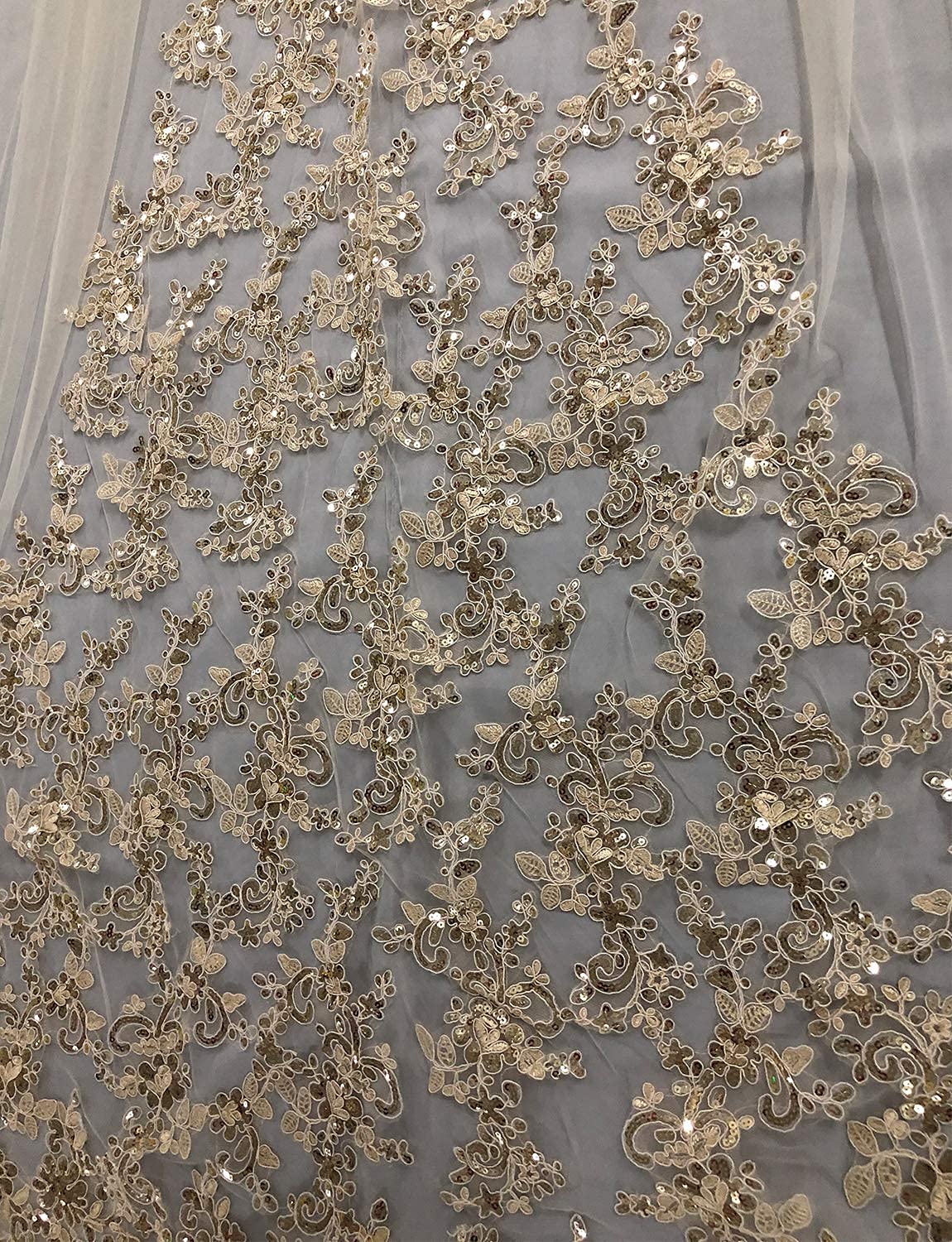 FAIOKAVER Wedding Veils Cathedral Length 1 Tier Sequins Lace Applique with Comb