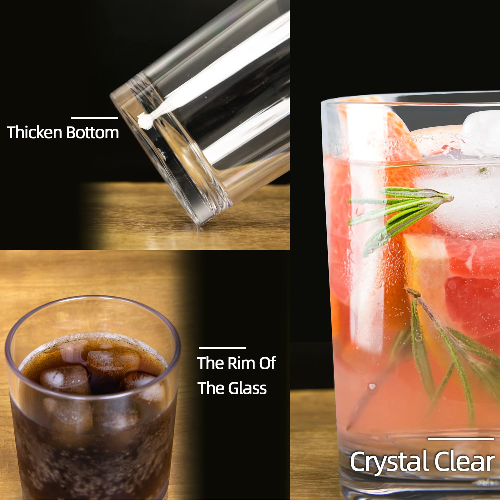 HIGIINC 12oz Plastic Drinking Glasses Set of 6, Dishwasher Safe Reusable Plastic Water Tumblers, Durable Whiskey Drinkware Cups Set, Shatter-Proof, Drinking Cups Suitable for Party, Kitchen