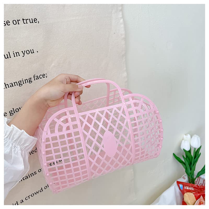 Gift Basket Toddler Purse Girls Jelly Beach Bag Plastic Beach Tote Storage Easter Baskets for Kids Light Pink Set of 2