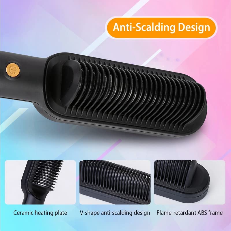 Hair Straightener Comb Matte Black, 10s Fast Heating & 5 Temp Settings & Anti-Scald, Perfect for Professional Salon at Home