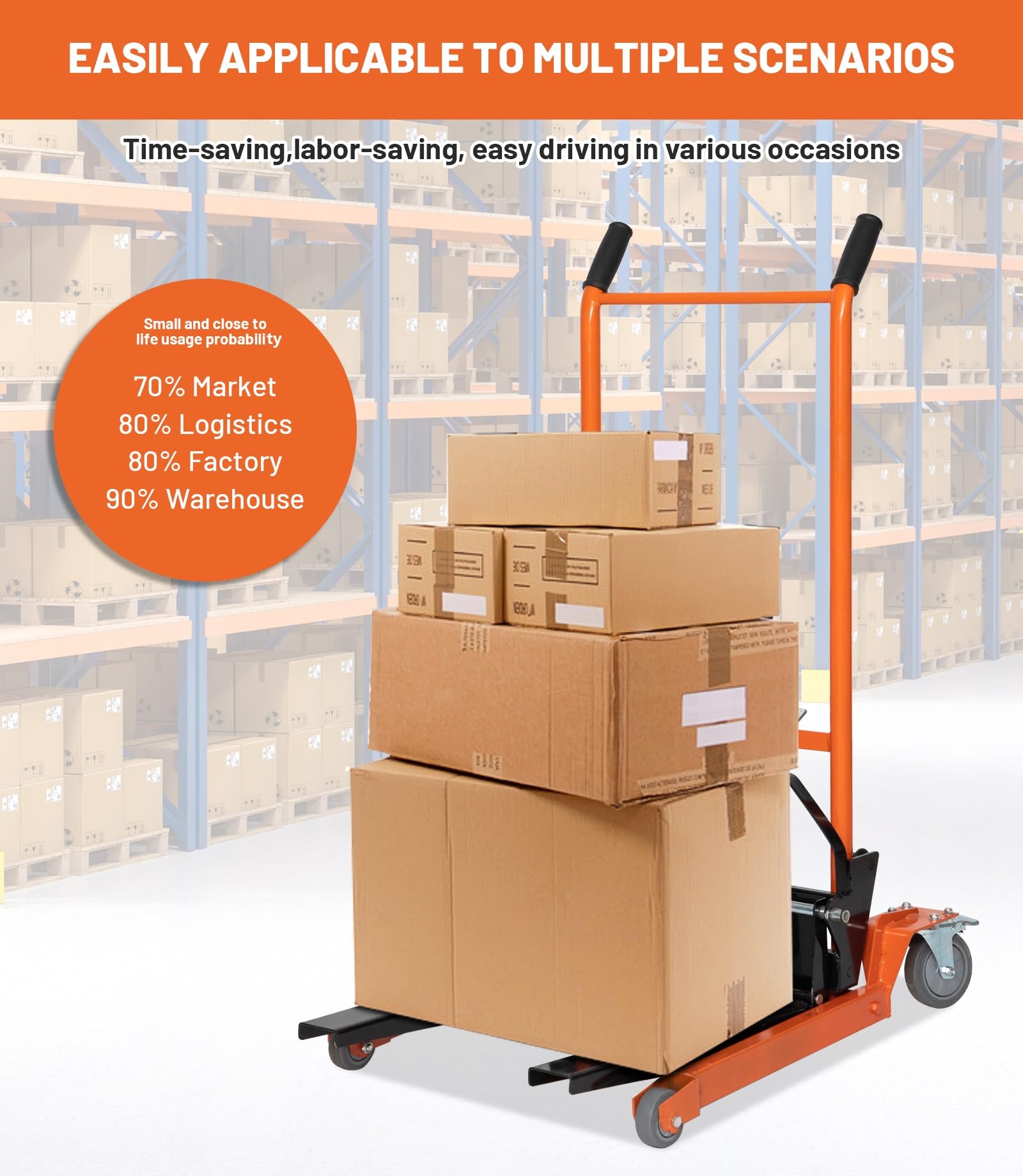 Landrol Material Lift Winch Stacker, Heavy Duty Pallet Truck Dolly, Rolling Manual Lift Table, Adjustable Fork Lift with Wheels for Factory, Warehouse, Garage