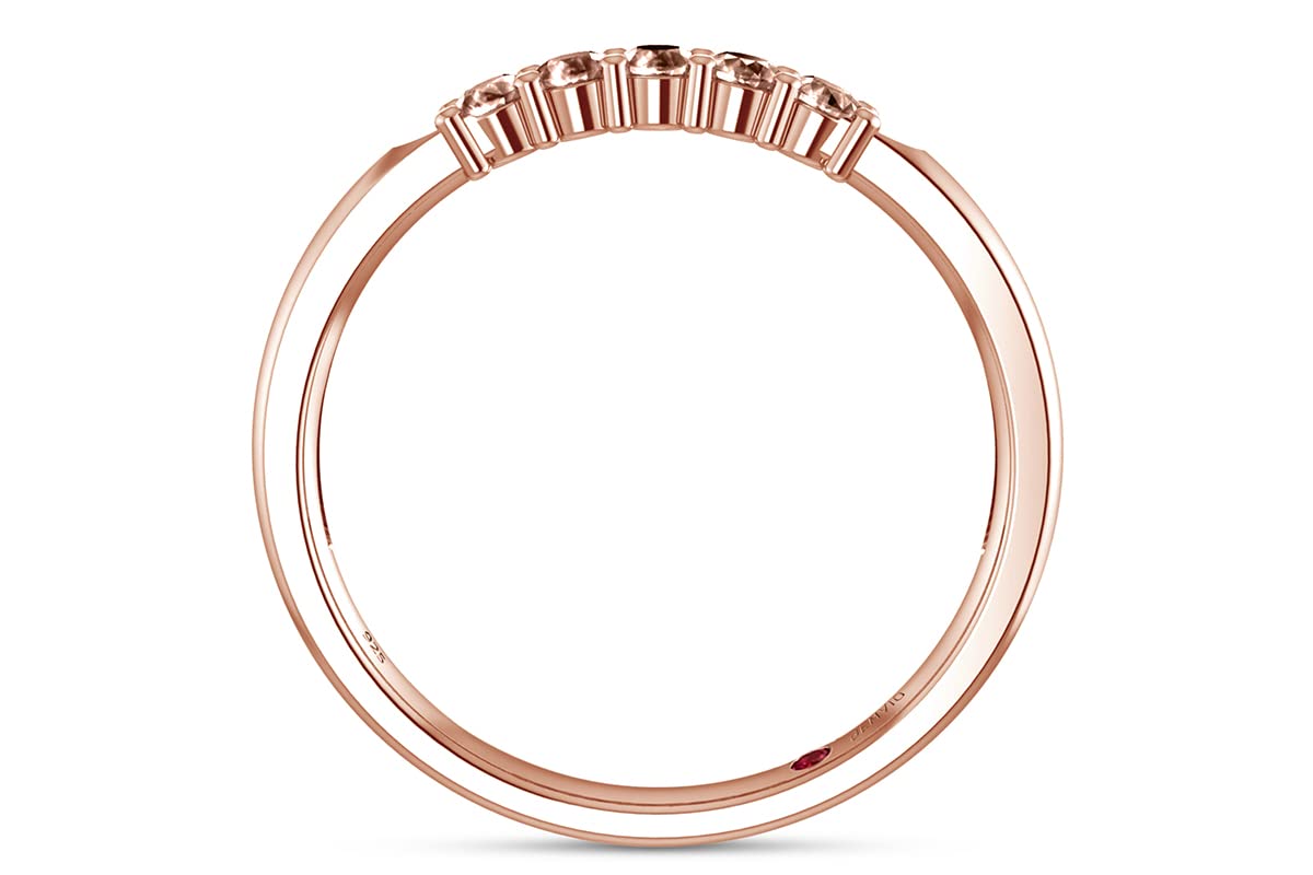GEMVIO Collection Five Stone Ring, Round Cut Natural Morganite Gemstone Engagement Ring in 14K Rose Gold Over Sterling Silver Anniversary Wedding Band Ring(0.15 Cttw)-5.5