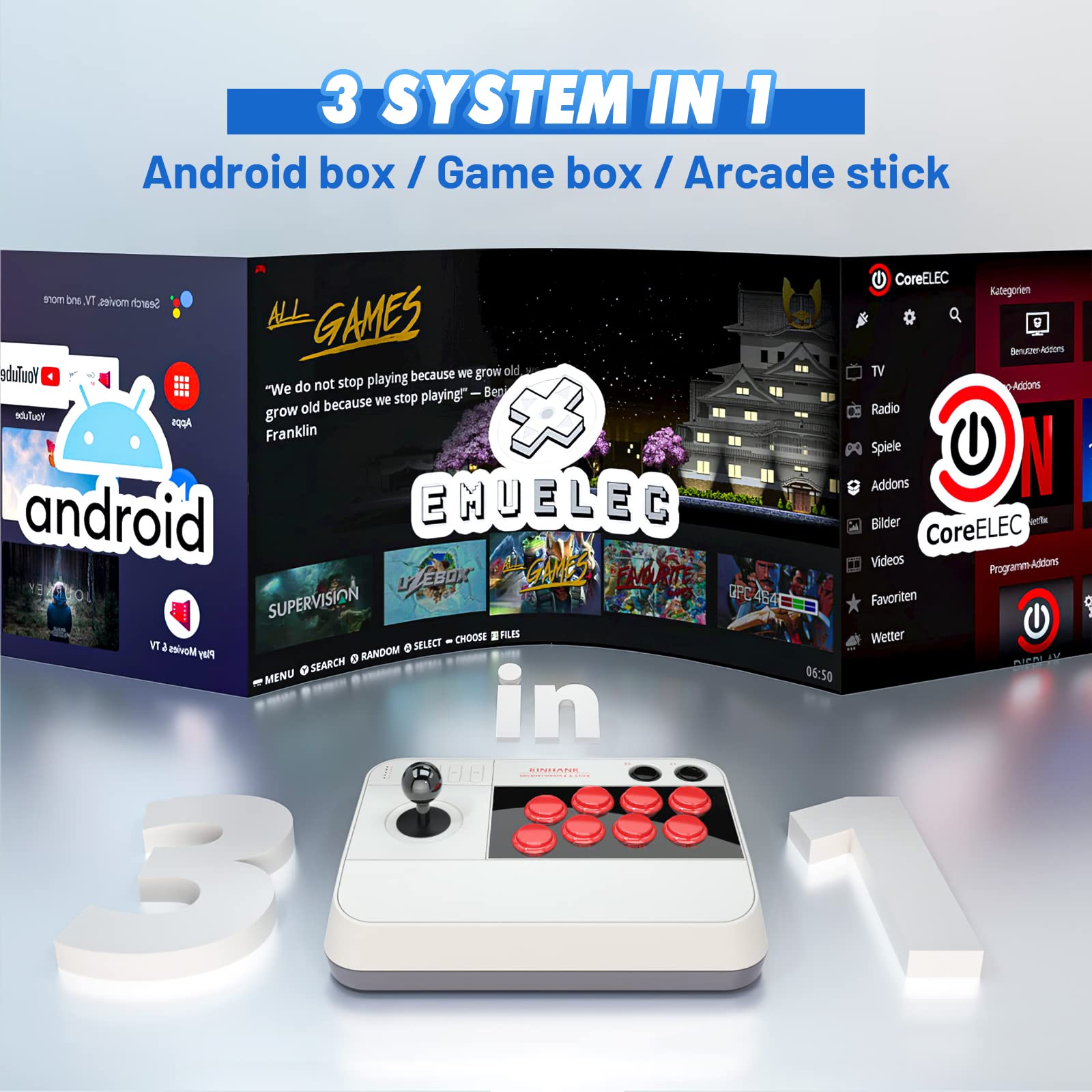 Kinhank Arcade Console & Stick - Support 50,000 Games, Arcade Fight Stick Joystick for Switch,PS4,PS3,PC,Android Phone,Raspberry Pi,Super Console X Series