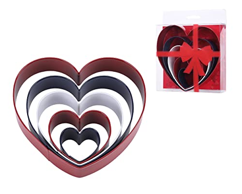 Heart Cookie Cutter Set, 4.5'', 3.5'', 2.75'', 2'', 1.25'', Fun Holiday Heart Shaped Valentines Cookie Cutters, Christmas Cookies, Small, Medium, And Large
