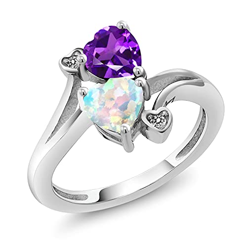 Gem Stone King 925 Sterling Silver Heart Shape Purple Amethyst and White Simulated Opal Diamond Ring For Women (1.58 Cttw, Gemstone Birthstone, Available In Size 5, 6, 7, 8, 9)