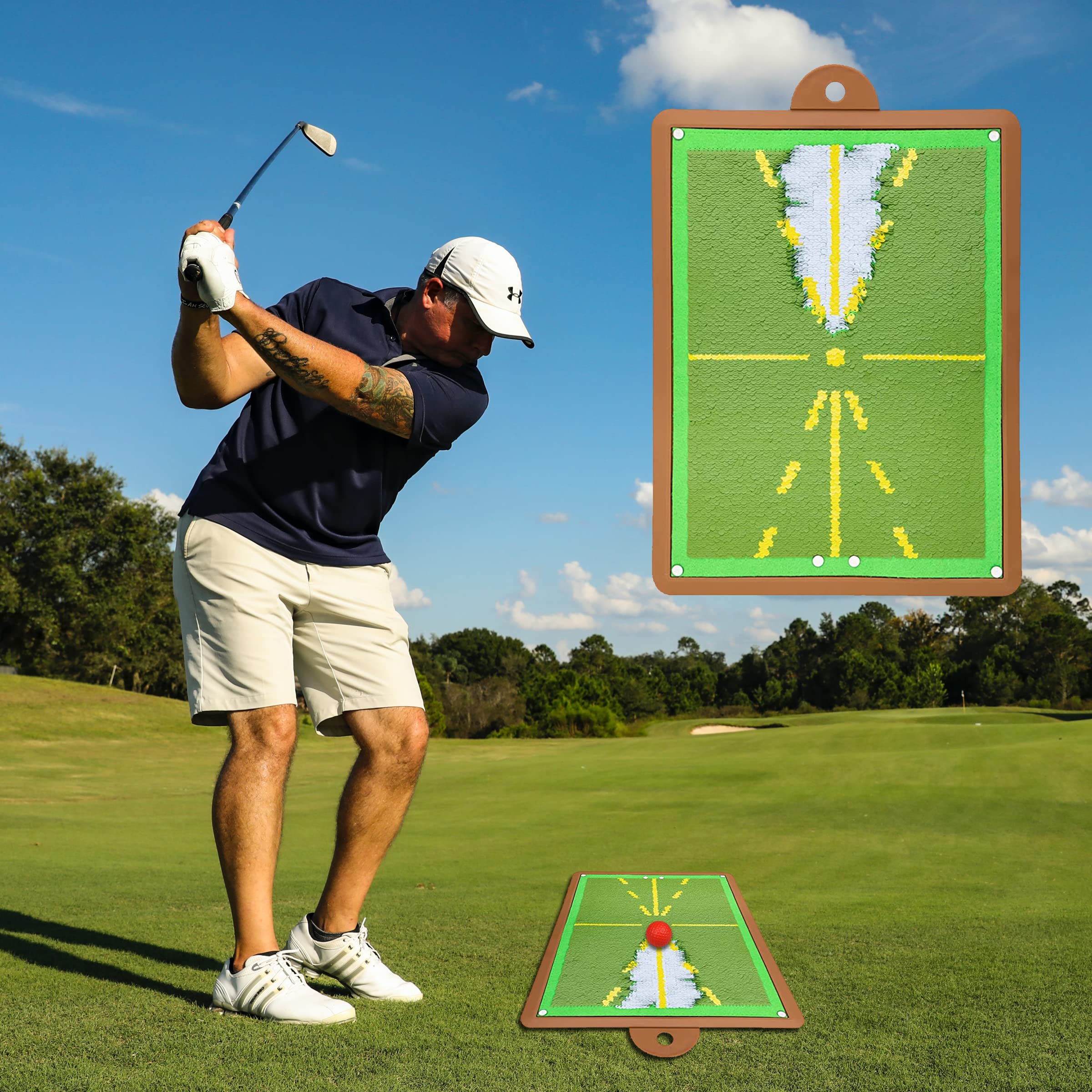 Golf Training Mat,2022 Newest Golf Hitting Mat for Swing Detection Batting,Golf Swing Training Mat Equipment,Path Feedback Golf Practice Mats for Indoor/Outdoor, Portable Golf Training Aid Equipment