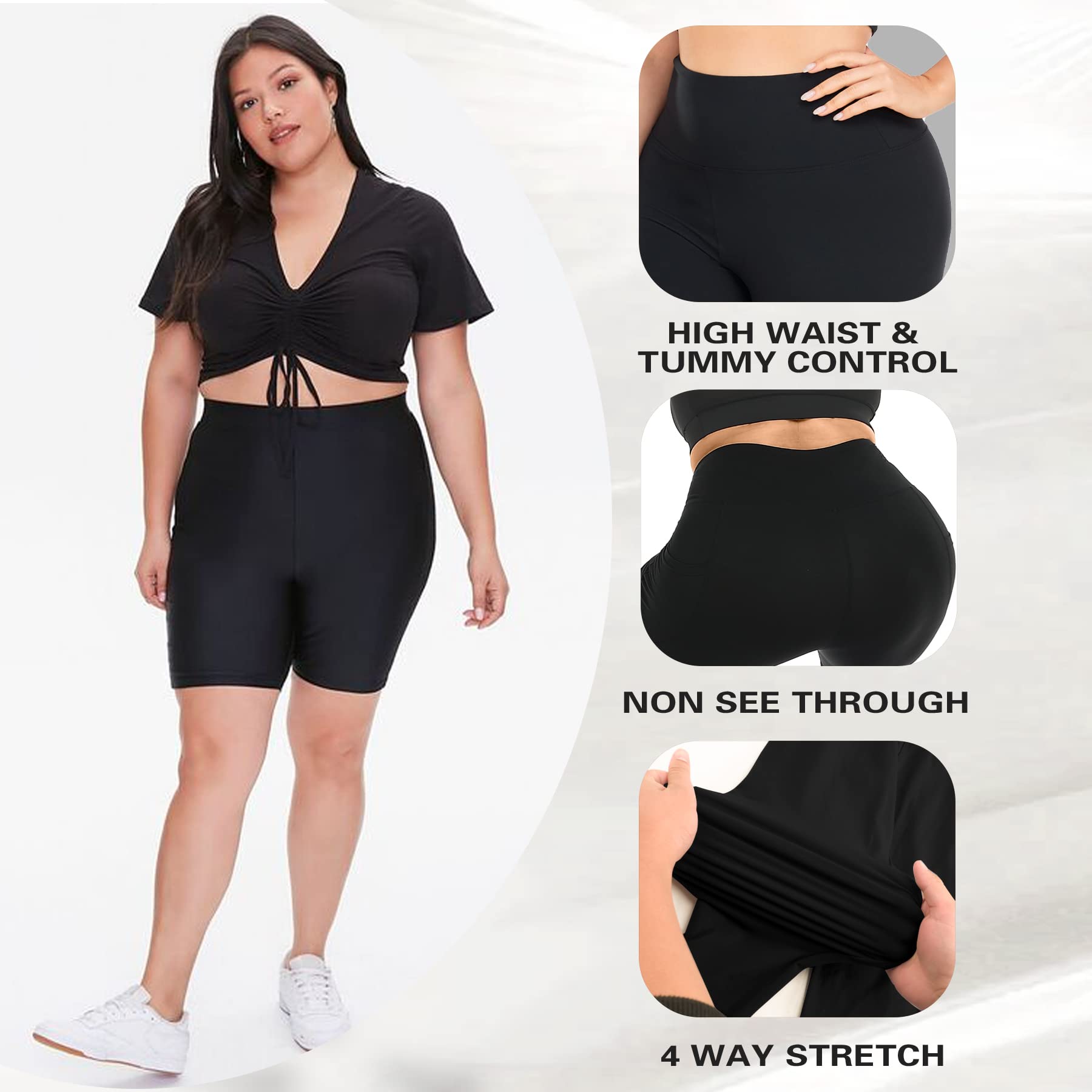 FULLSOFT 2 Pack Women's Plus Size 8β Biker Shorts- High Waist Stretchy 1X-4X Black Yoga Shorts for Workout Summer(XL,Black)
