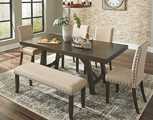 Signature Design by Ashley Rokane Rustic Farmhouse Dining Room Extension Table, Seats up to 8, Brown