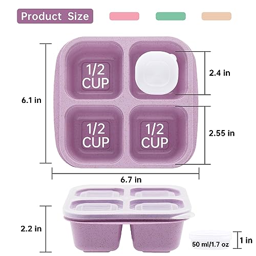 Luriseminger 4 Pack Bento Lunch Box,4 Compartment Snack Containers,Divided Bento Snack Box,Meal Prep Containers Kids/Toddle/Adults,Food Storage Containers for School, Work and Travel