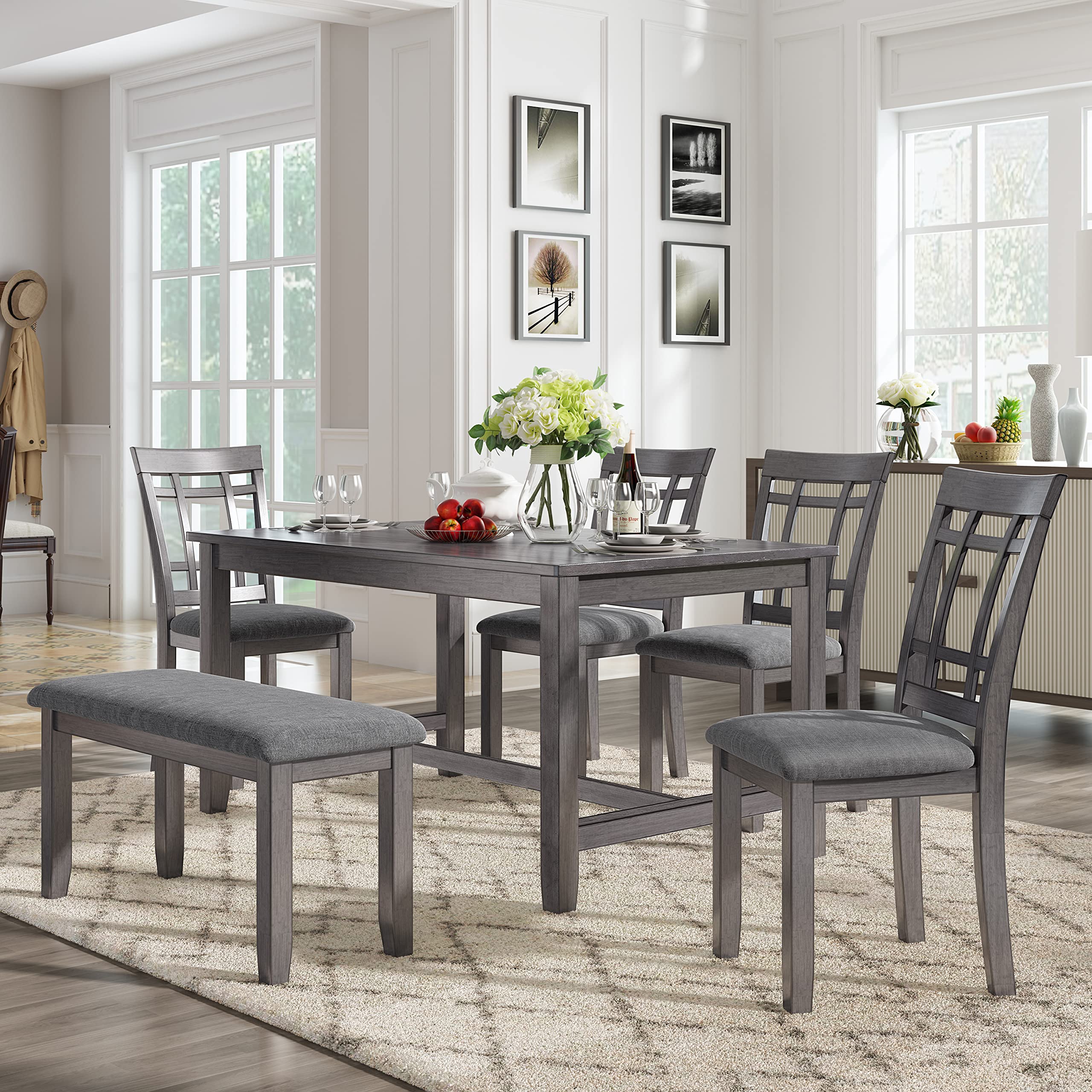 Dining Table Set for 6, Kitchen Table Set with Drawer Kitchen & Dining Room Sets with Drawer 6 Piece Dining Table Set for 6 People, Kitchen Table Set Family Furniture