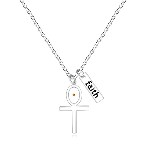 Uloveido Stainless Egyptian Ankh Cross Necklace Faith Jewerly Mustard Seed Pendant Christian Graduation Gifts Y559 (Oval Cross)