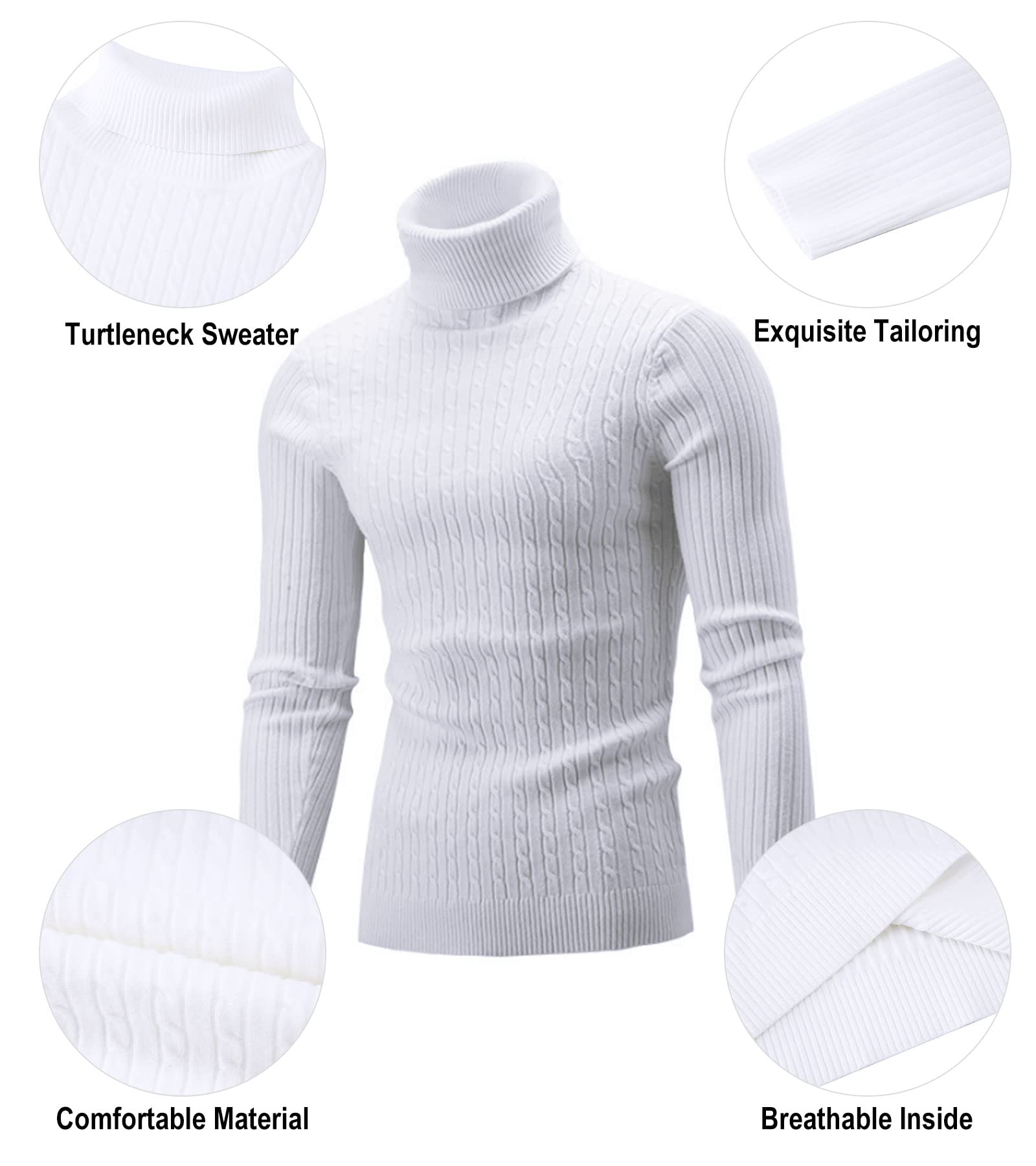 Fanient Mens Turtleneck Sweater Slim Fit Fashion Sweatshirt Ribbed Knitted Jumper High Roll Neck Basic Thermal Turtle Neck Pullover Long Sleeve Lightweight Top X