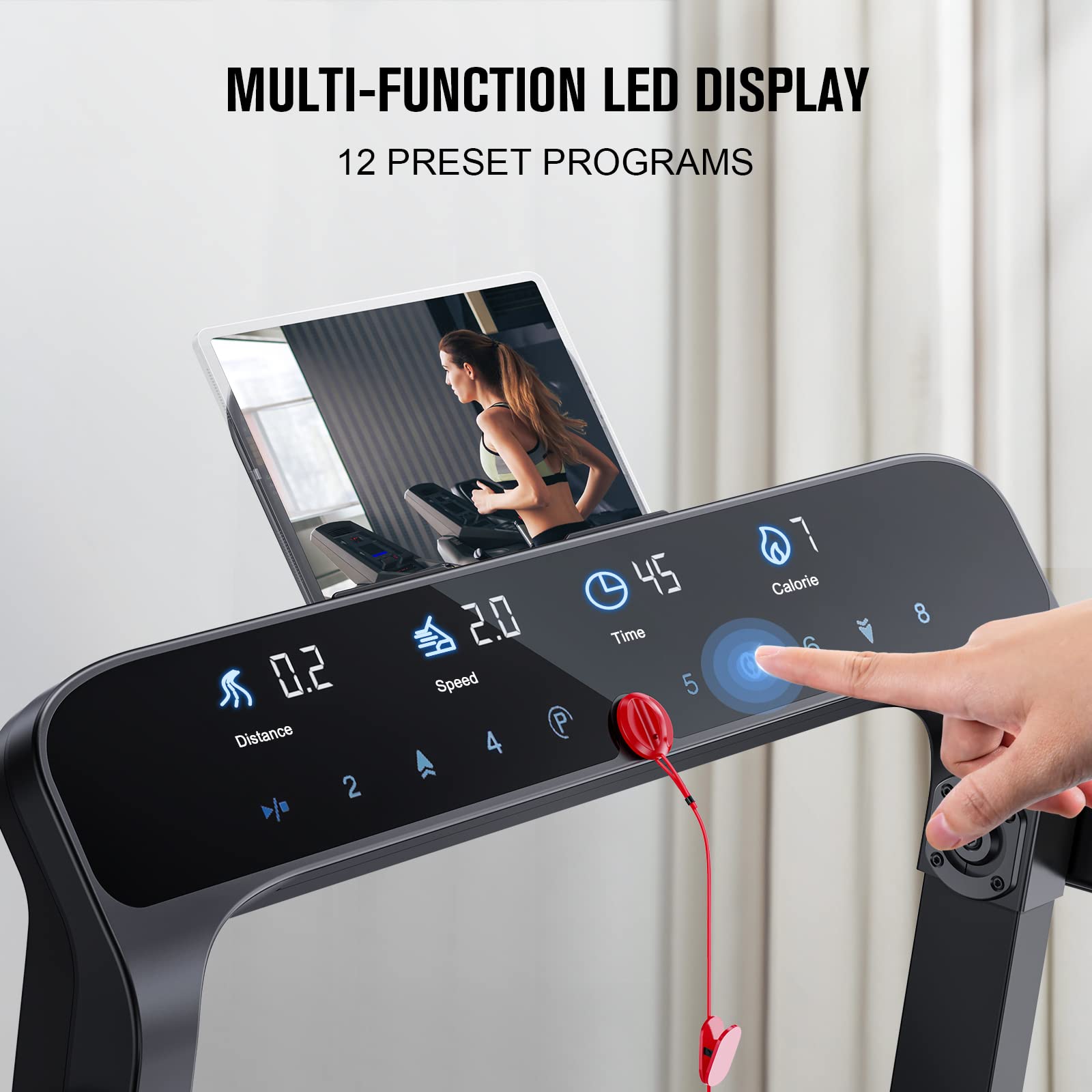 FLYLINKTECH Folding Treadmill with Incline, 2.5HP Electric Portable Treadmill with APP Control, LED Display,12 Preset Programs, Easy Assembly Walking Running Treadmills for Home Gym Office