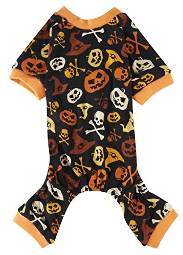 Skull Dog Pajamas Clothes Pumpkin Halloween Pet Costume for Small Dog Pajamas Onesie PJS for Pet Back Length 12"
