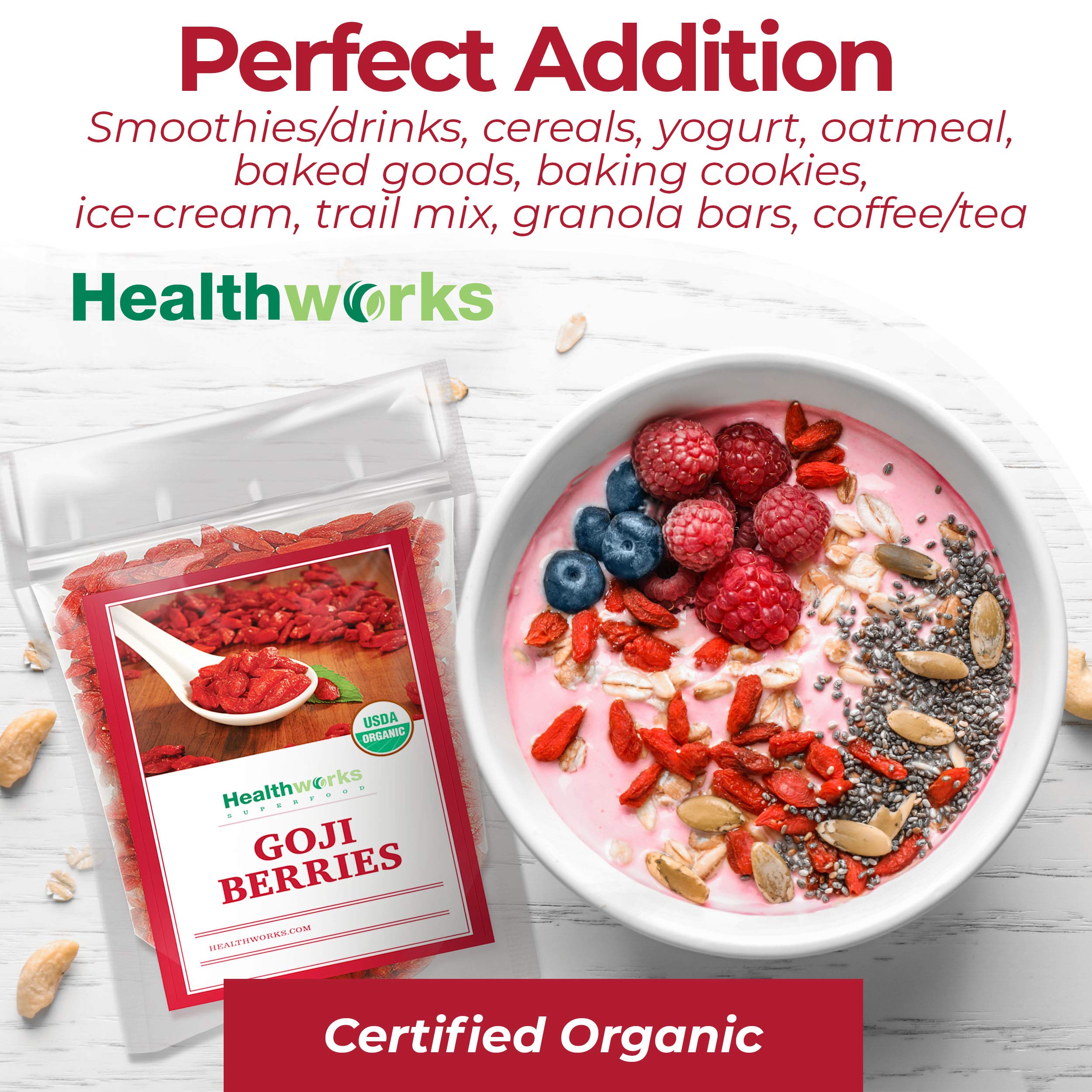 Healthworks Raw Goji Berries (32 Ounces / 2 Pound) | Certified Organic & Sun-Dried | Keto, Vegan & Non-GMO | Baking, Teas & Smoothies | Antioxidant Superfood