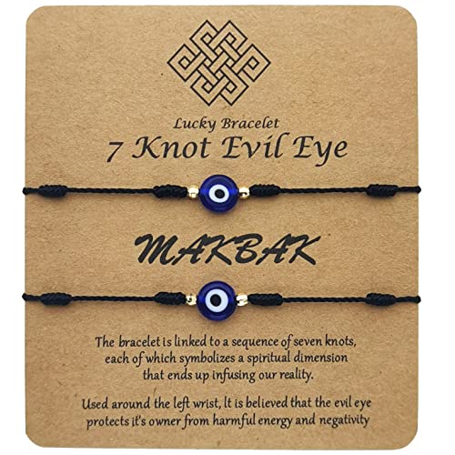 Generic Brands Evil Eye 7 Knot Lucky Bracelets Adjustable Handmade Red String Amulet for Women (Black) 2pcs